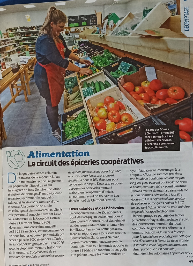 La Coop des Dômes dans Que Choisir - nov 2022 - La coop des dômes
